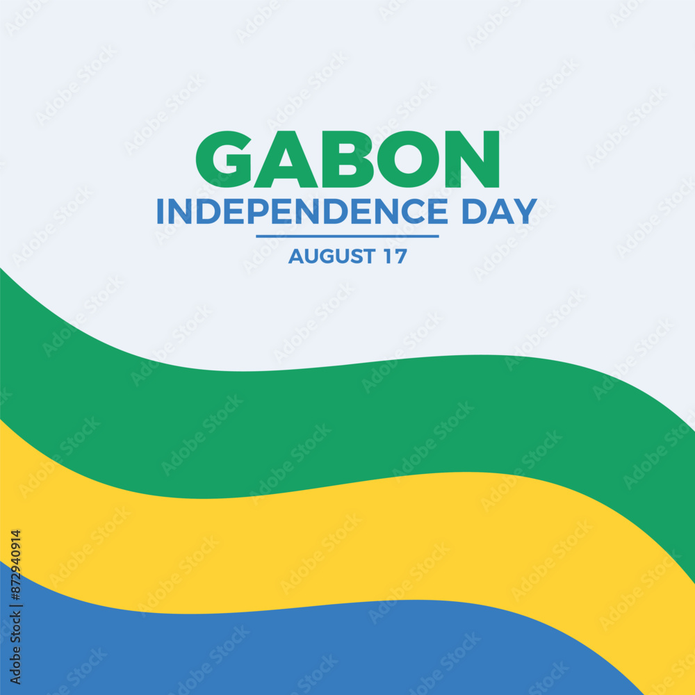 Gabon Independence Day poster vector illustration. Waving Gabon flag ...