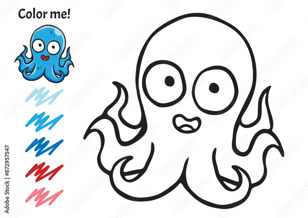 Color me! Sea creatures Octopus found in the ocean, hand drawn pictures ...