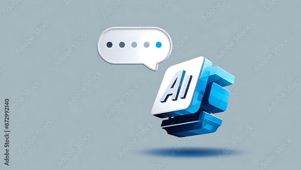 Conceptual image of an AI symbol floating with a speech bubble above it ...