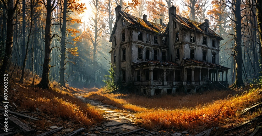 abandoned neighborhood house buildings in overgrown post apocalyptic ...