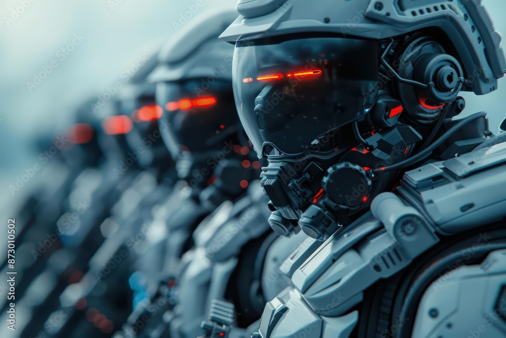 A futuristic army is equipped with enchanted armor and weapons forged ...