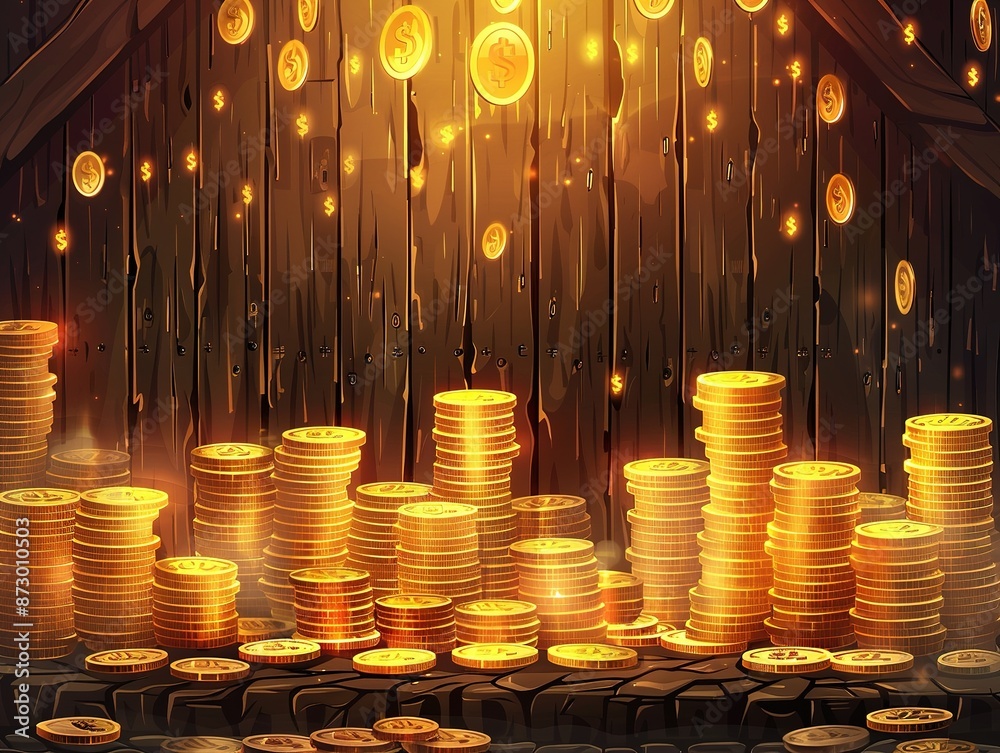 Symbol of wealth and money, stacks of gold coins, accumulation of ...