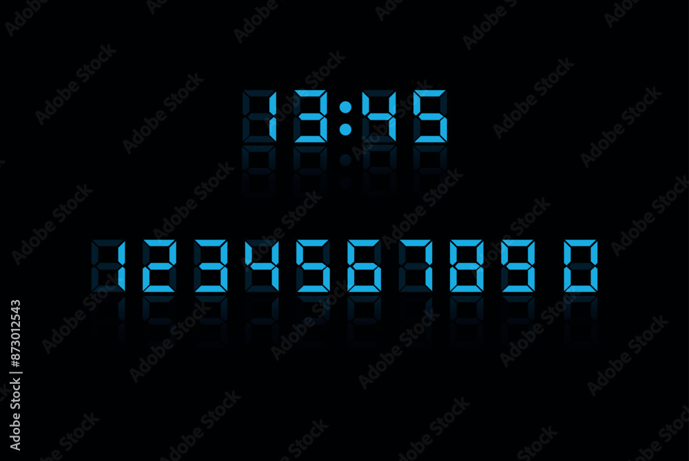 Collection of numbers from 0 to 9 on digital clock face template in ...