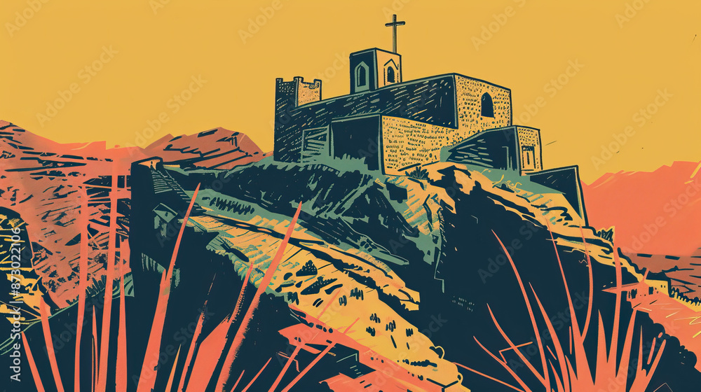 Risograph riso print travel poster, card, wallpaper or banner ...