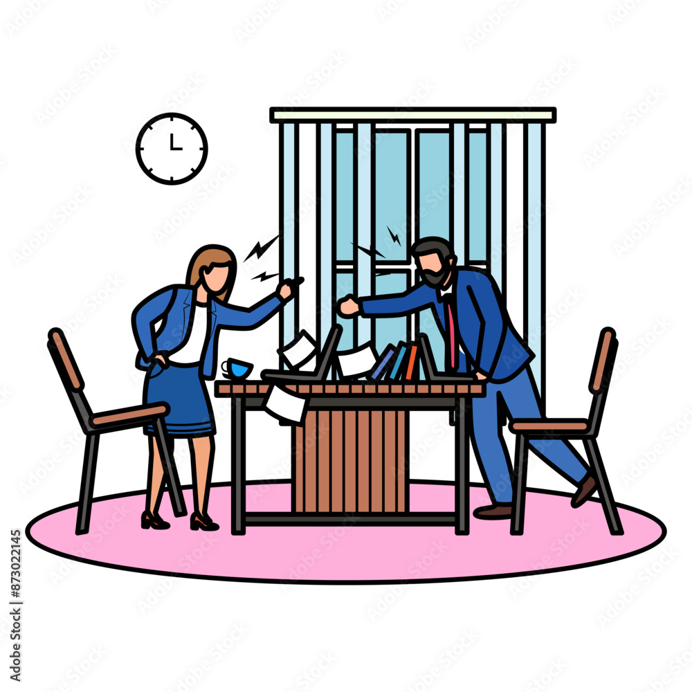 employee having words and pointing finger each other concept, Business ...
