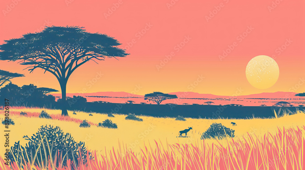 Risograph riso print travel poster, card, wallpaper banner illustration ...