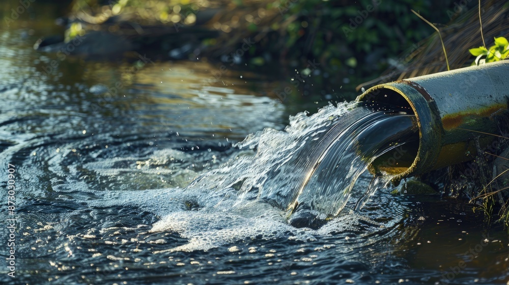 Contaminated water concept, Dirty water flows from the pipe into the ...