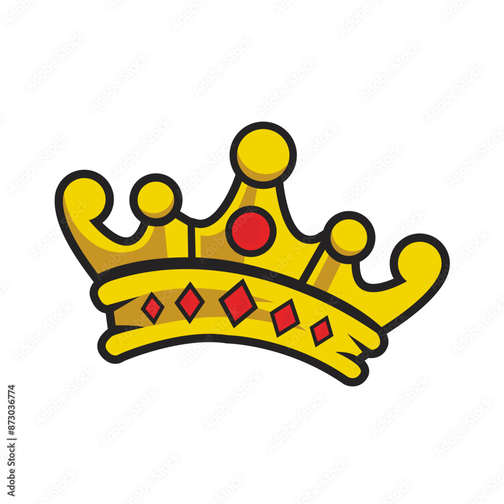 Golden Crown Cartoon Vector Jewelry For Monarch On White Background