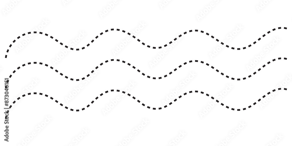Wavy line, curved dotted line, Path travel dotted line trip dashed ...