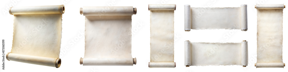 Vintage white paper scroll ancient isolated on transparent background ...