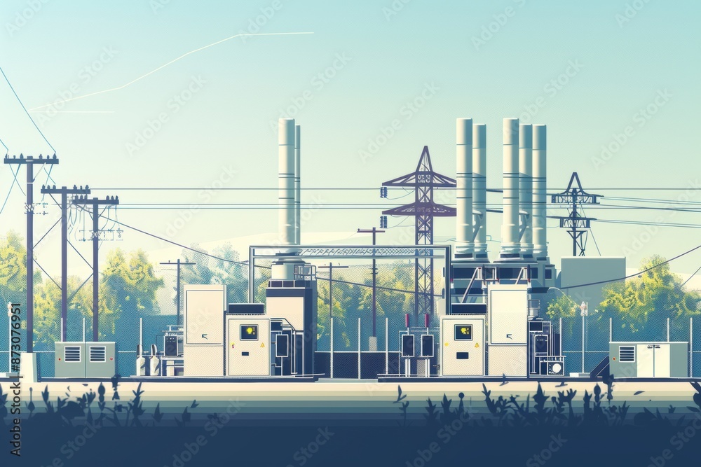 ภาพประกอบสต็อก Vector design of an extra high voltage substation with ...