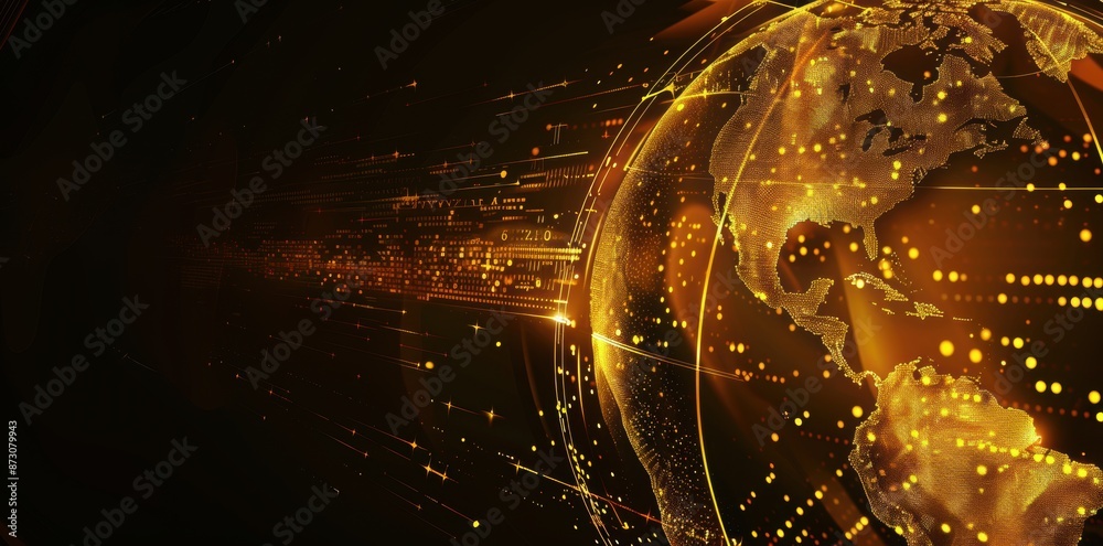 Abstract digital globe with arrow lines and map of Africa in golden ...