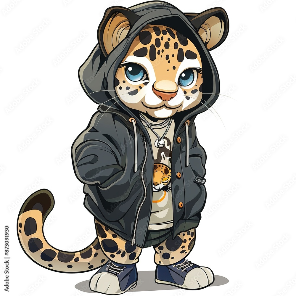 Clouded Leopard Streetwear cartoon isolated whitebackground Stock ...