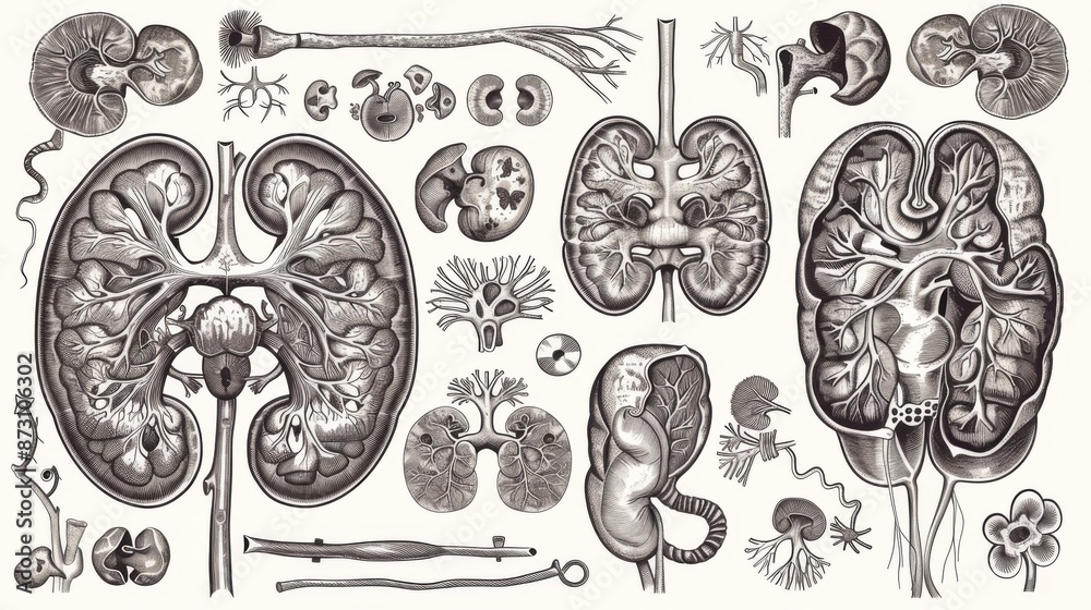 Detailed anatomy of human kidneys, medical visual aid chart of kidneys ...