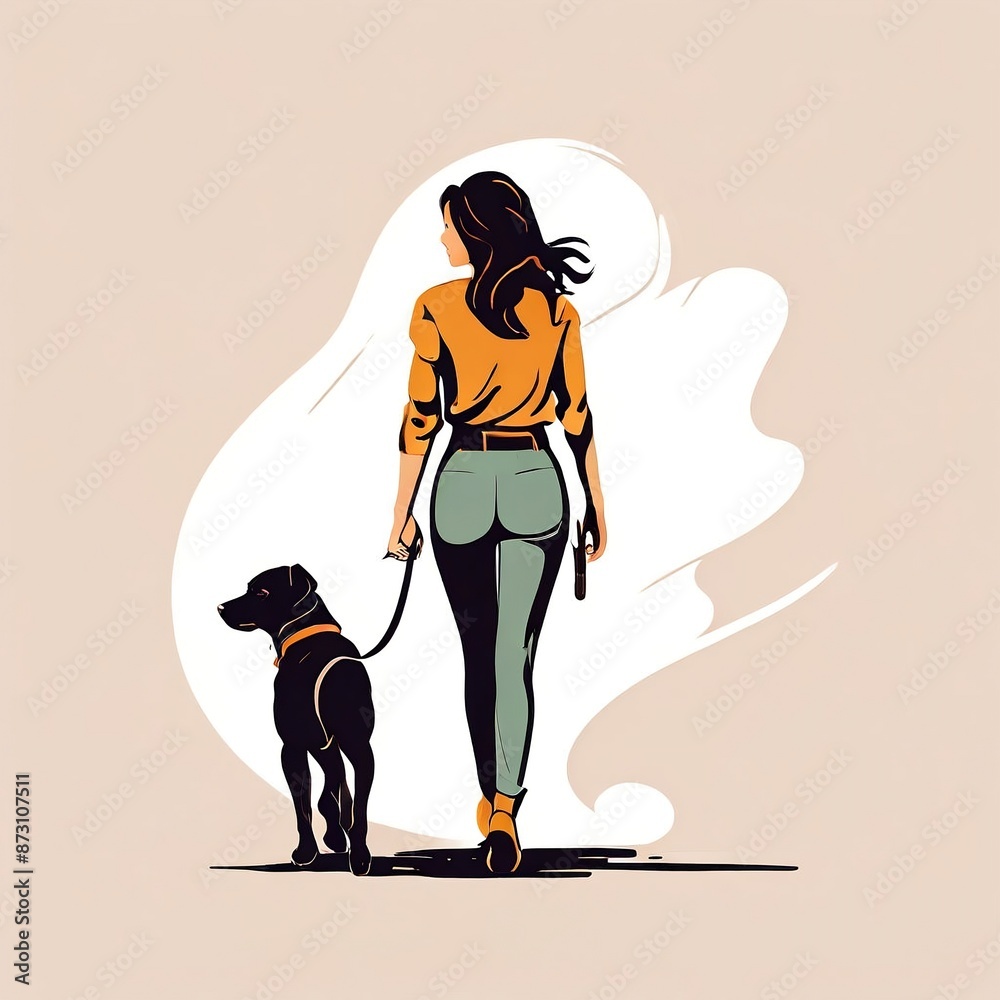 girl walking with dog vector art/ Woman walking her dog/ Black woman ...