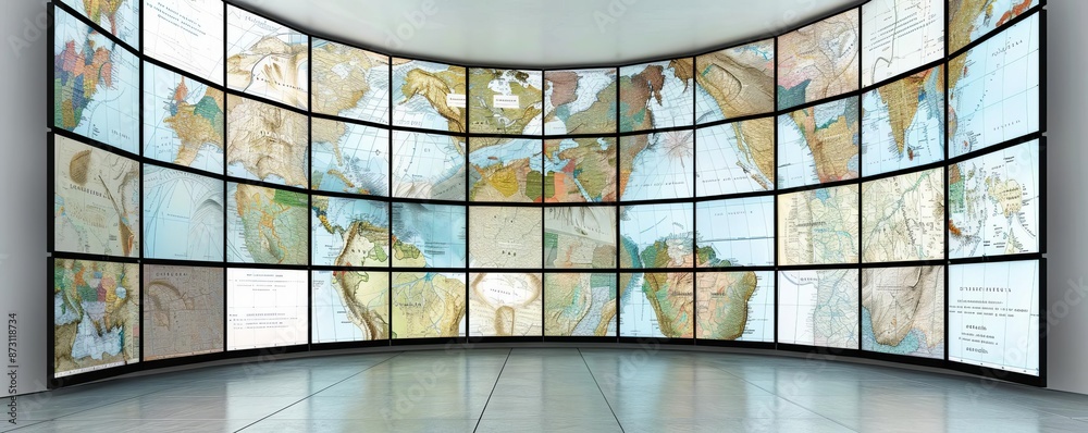 A large curved digital display wall featuring multiple screens that ...