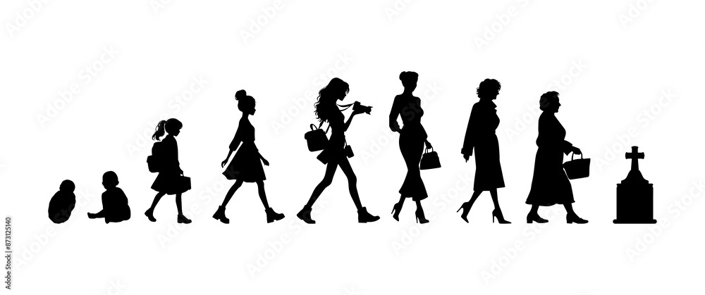Vector illustration. Silhouette of growing up man from baby to old age ...