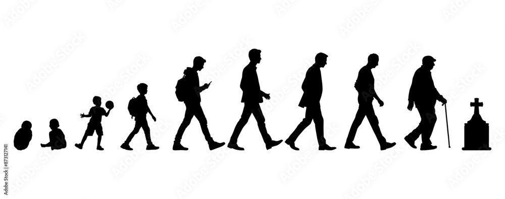 Vector illustration. Silhouette of growing up man from baby to old age ...