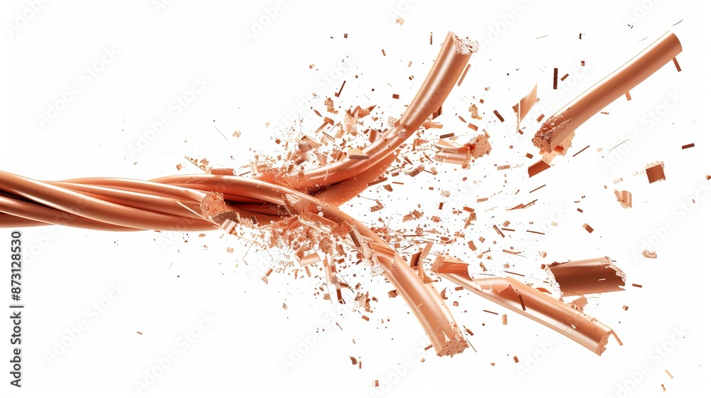 Broken wire. Accurate electrical cable with imperfections in isolation ...