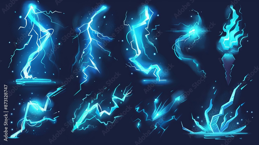 Animation of cartoon lightning. Vector illustration set with animated ...