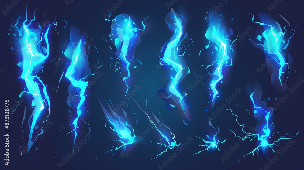 Animation of cartoon lightning. Vector illustration set with animated ...