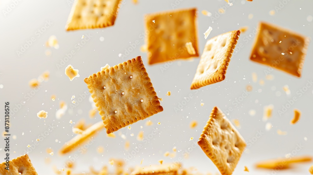Golden crispy cracker, butter square that falls in midair Butter ...