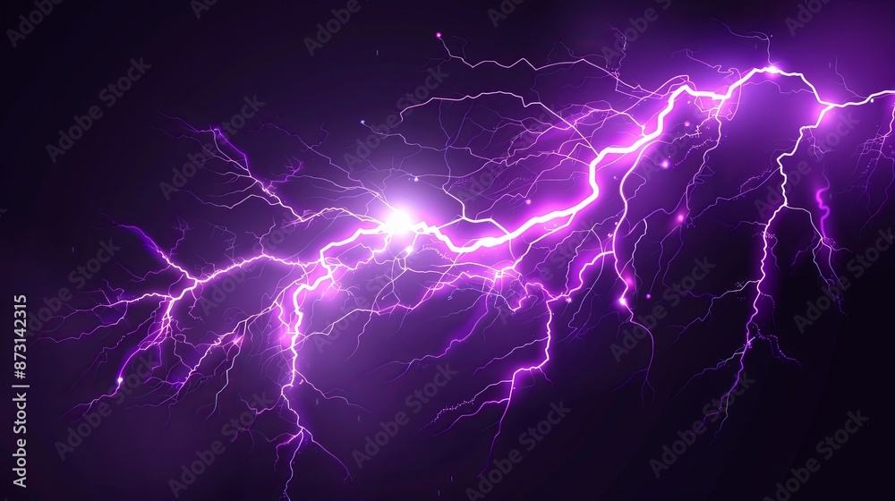 Purple thunderbolt strikes and lightning at night. Electric impact ...