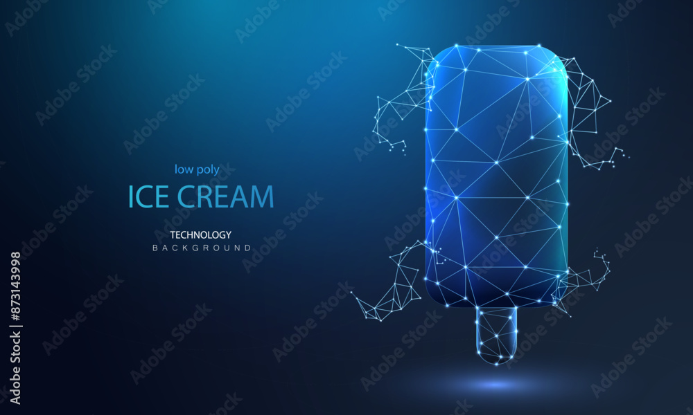 Technology ice cream cone background. Icon of ice cream in neon low ...