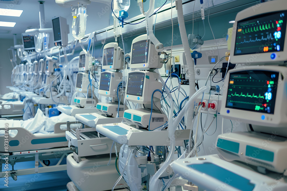 Hospital Scenes with Essential Medical Devices. Advanced Healthcare ...