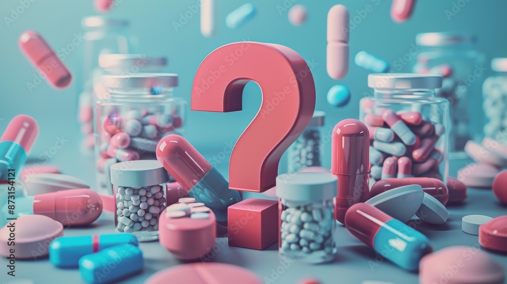 Medical supply with a big question mark symbol, intriguing and modern ...