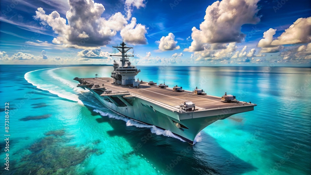 ภาพประกอบสต็อก Massive naval warship aircraft carrier sails solo ...