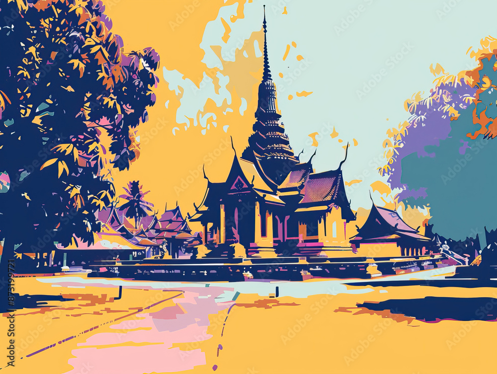 Risograph riso print travel poster, card, wallpaper banner illustration ...