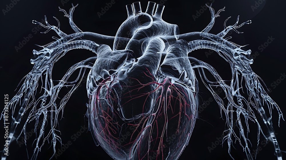 Detailed X-Ray Image of Heart with Intricate Blood Vessels and Veins on ...