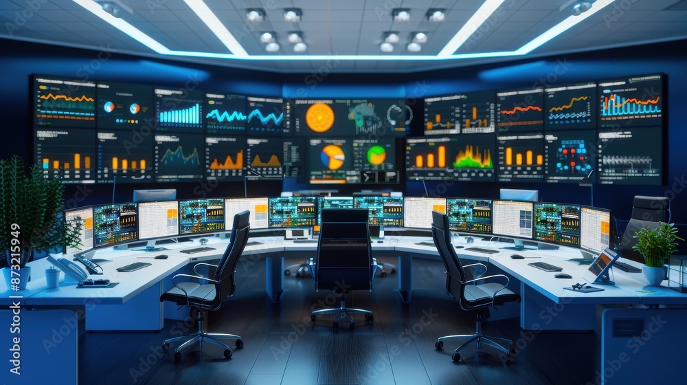 A futuristic control room with AI-powered data analytics dashboards ... A futuristic control room with AI-powered data analytics dashboards ...