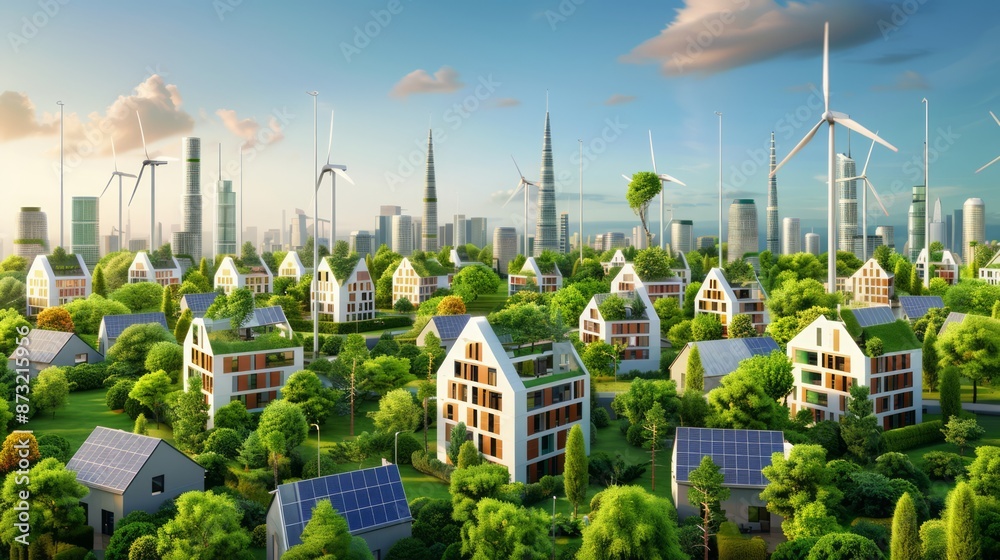 a hyperreal futuristic city powered by renewable energy, featuring ...