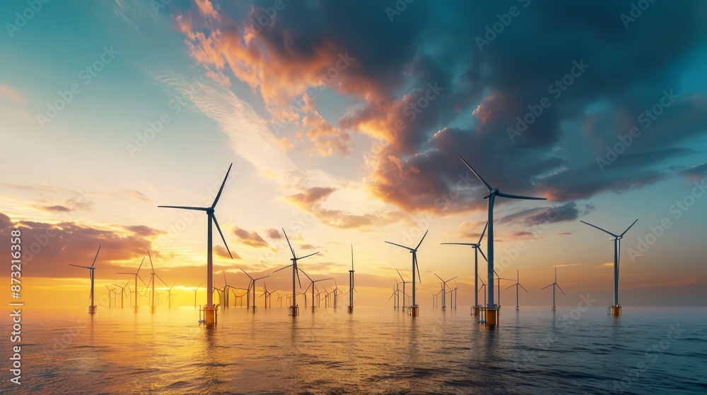 a hyperreal futuristic offshore wind farm with towering wind turbines ... a hyperreal futuristic offshore wind farm with towering wind turbines ...