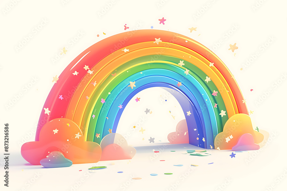 Cartoon rainbow rendered on a white background, featuring bright and ...
