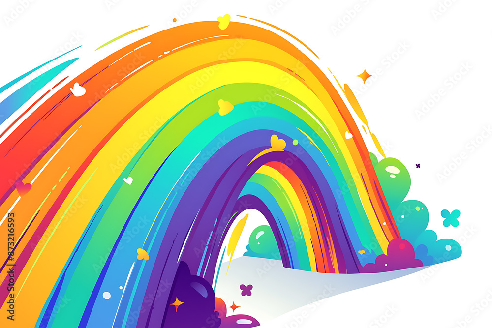 Cartoon rainbow rendered on a white background, featuring bright and ...