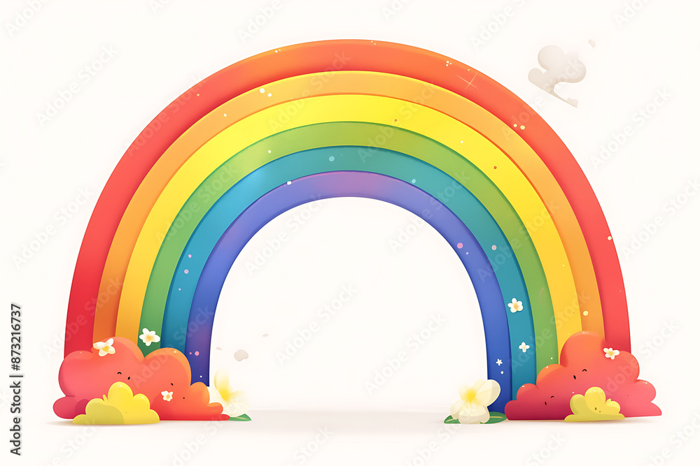 Cartoon rainbow rendered on a white background, featuring bright and ...