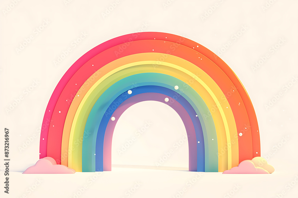 Cartoon rainbow rendered on a white background, featuring bright and ...