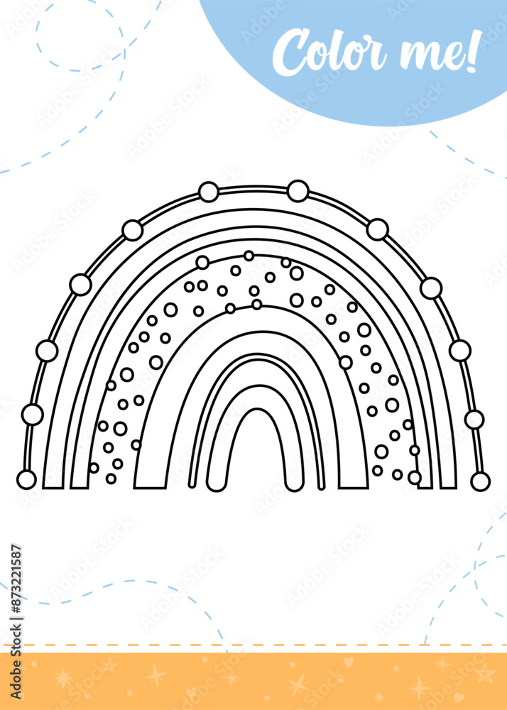 Coloring page for kids with cartoon boho rainbow. A printable worksheet ...