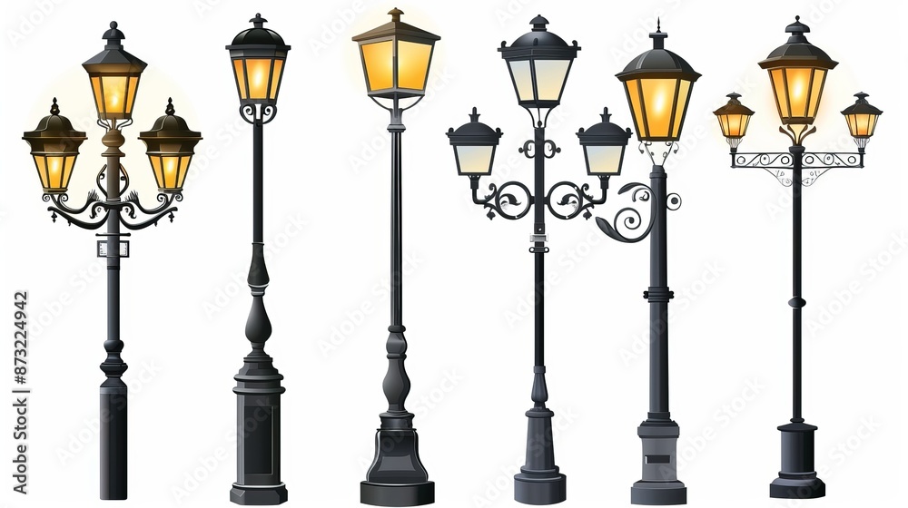 Urban outdoor lighting. Old streetlamp electric power, ornamental town ...