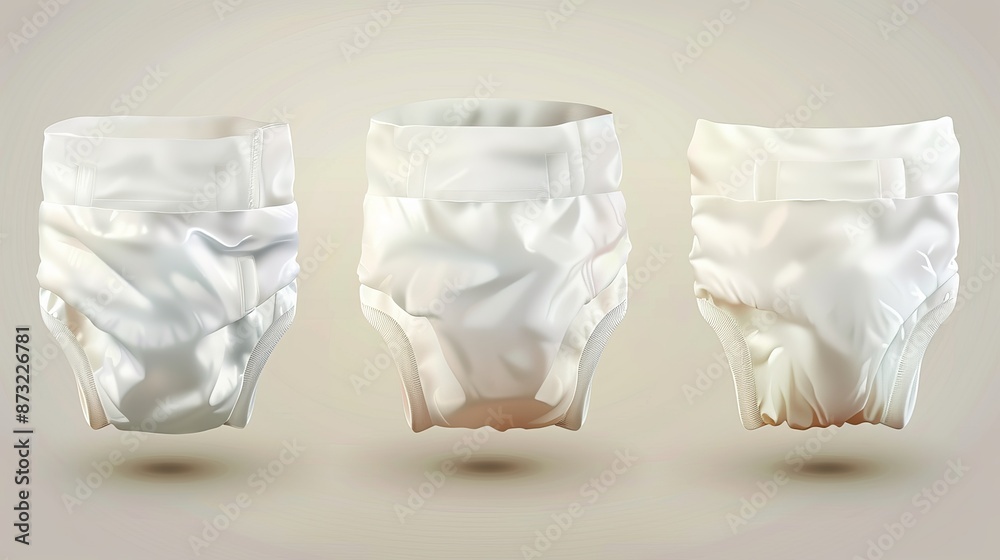 Isolated vector illustration of a realistic set of white baby diapers ...