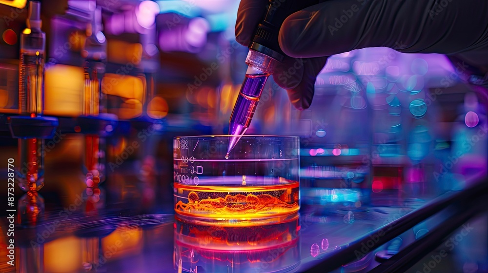 Biotech researcher using a microinjector to modify genetic material in ...