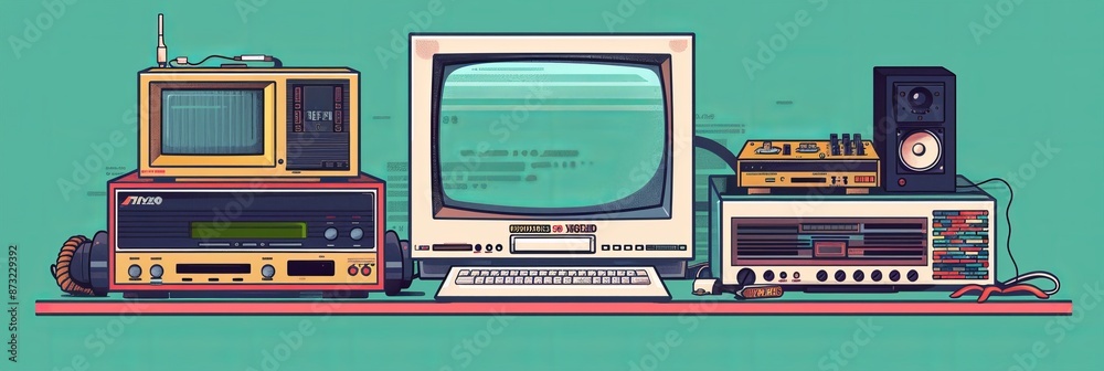 Vintage cassette players, portable game consoles, vintage TVs, arcade ...