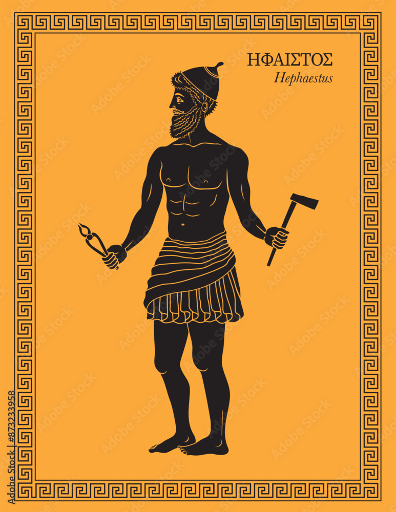 Vector illustration of Hephaestus, Greek god of blacksmiths ...