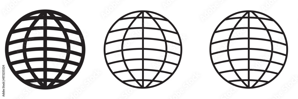Globe grid spheres. Striped 3D spheres, geometry globe grid, earth ...