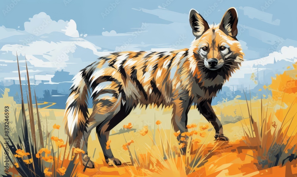Aardwolf sniffing the air flat design side view wilderness theme water ...