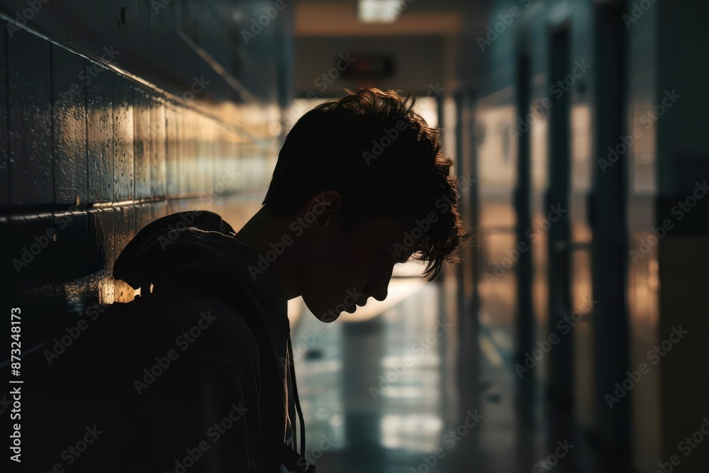 evocative portrait of troubled youth in shadowy school hallway face ...
