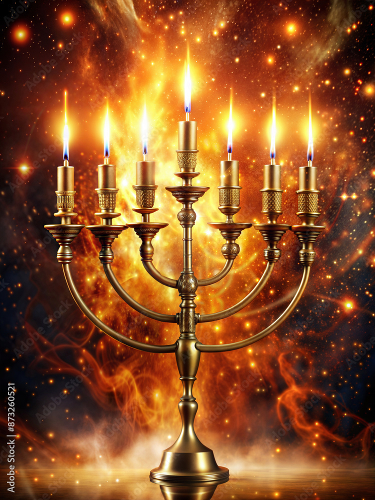 Seven Arms Golden Menorah Candlestick Tabernacle Sanctuary with Fire ...